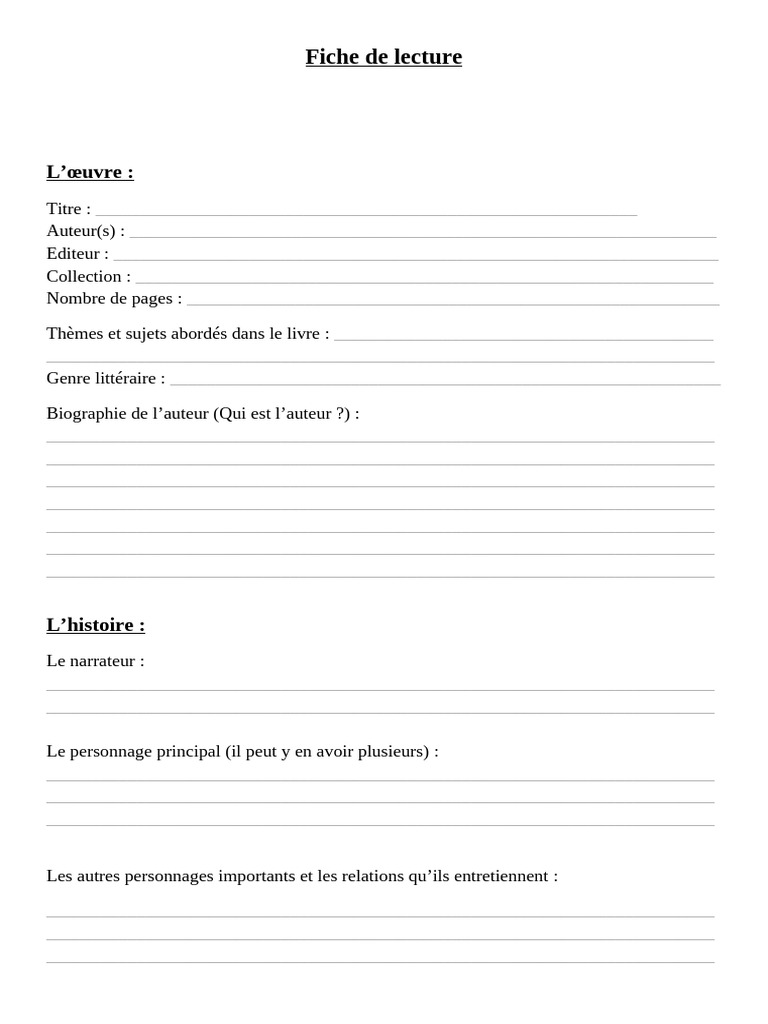 Fiche de lecture oeuvre litteraire | PDF