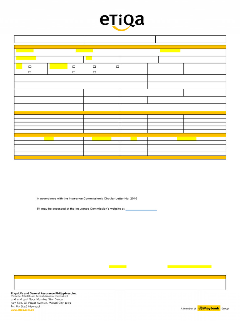 Etiqa Enrollment Form | PDF