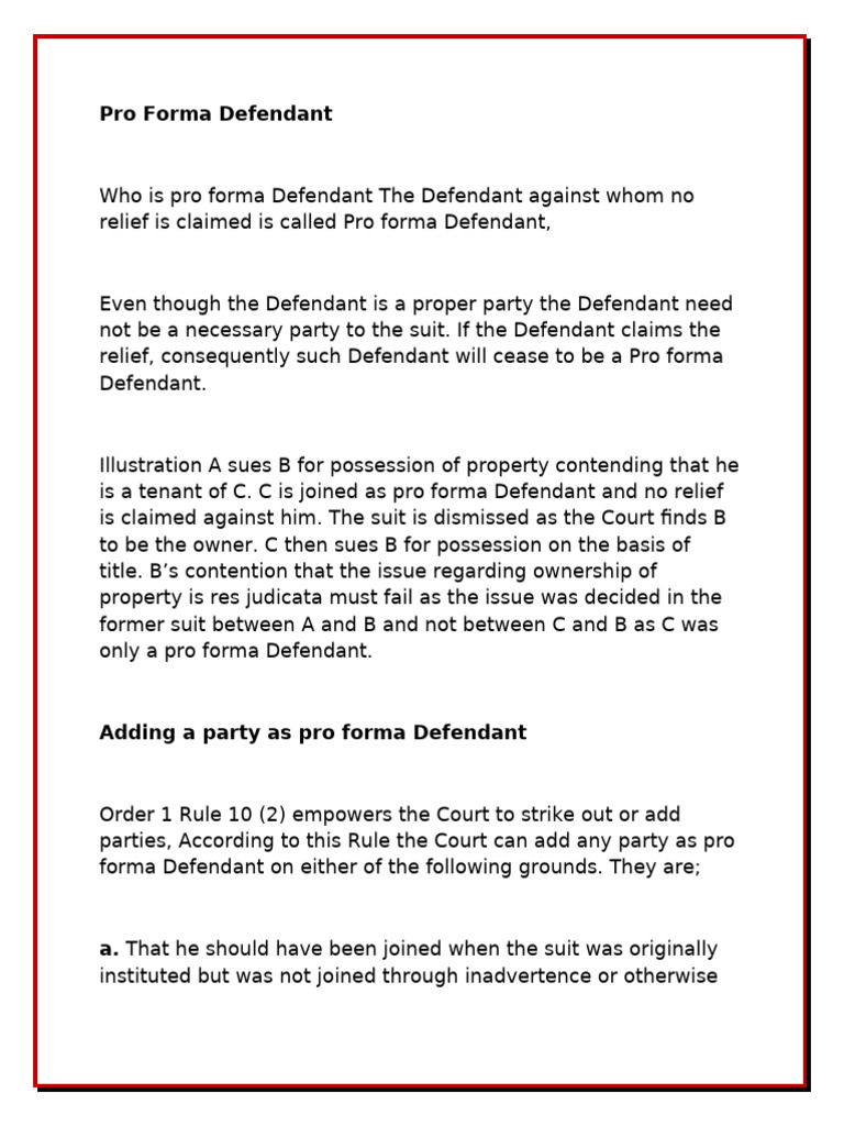 Pro Forma Defendant | PDF