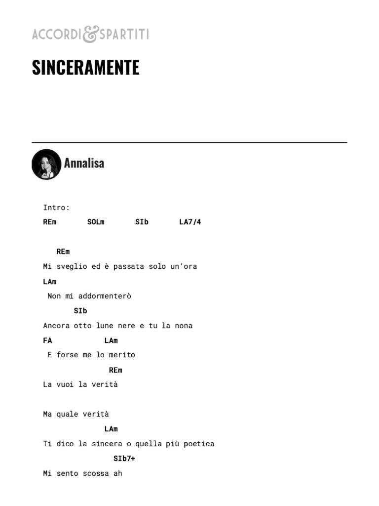SINCERAMENTE Accordi 100% Corretti - Annalisa | PDF