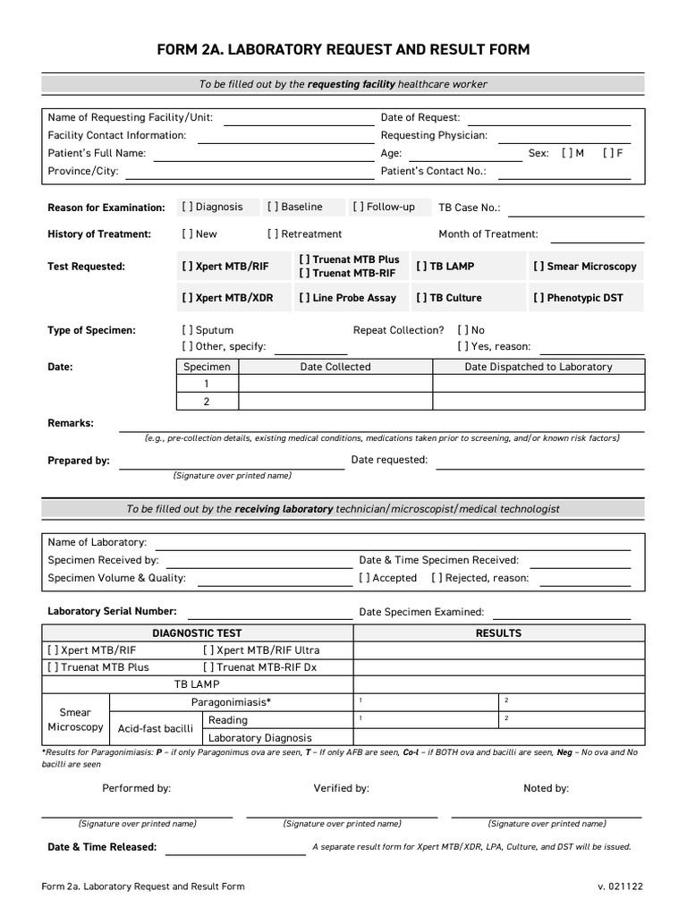 Form 2A_Laboratory Request and Result Form_v021122 | PDF