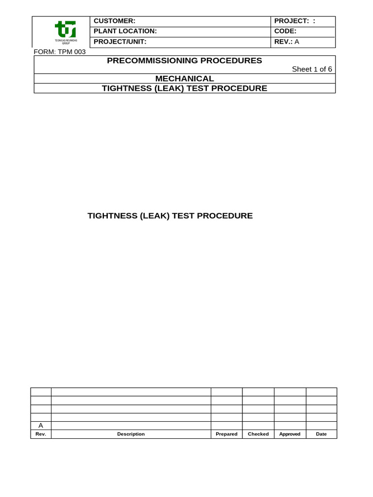 TPM 003 Tightness (Leak) Test | PDF