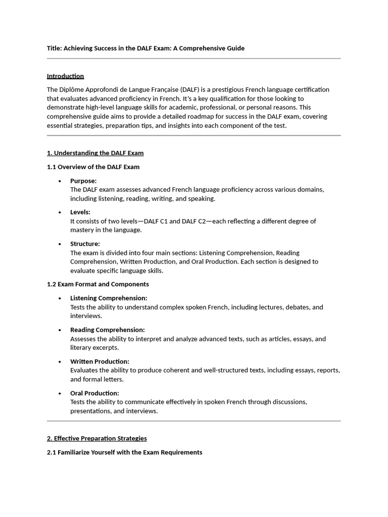 DALF Exam Success: A Preparation Guide | PDF | Reading Comprehension ...