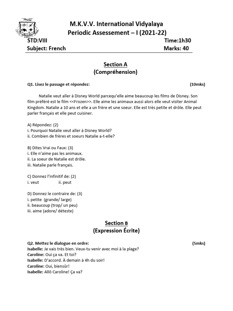 8th French PA1 | PDF