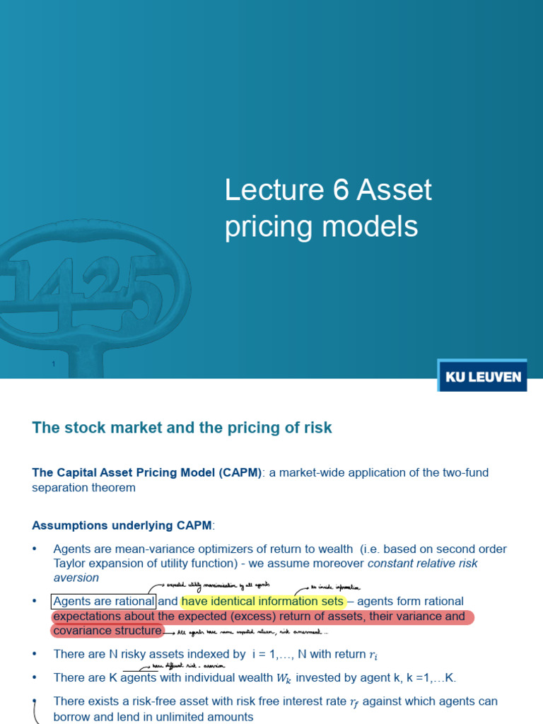 Lecture 6 Asset Pricing Models - 2023 2 | PDF
