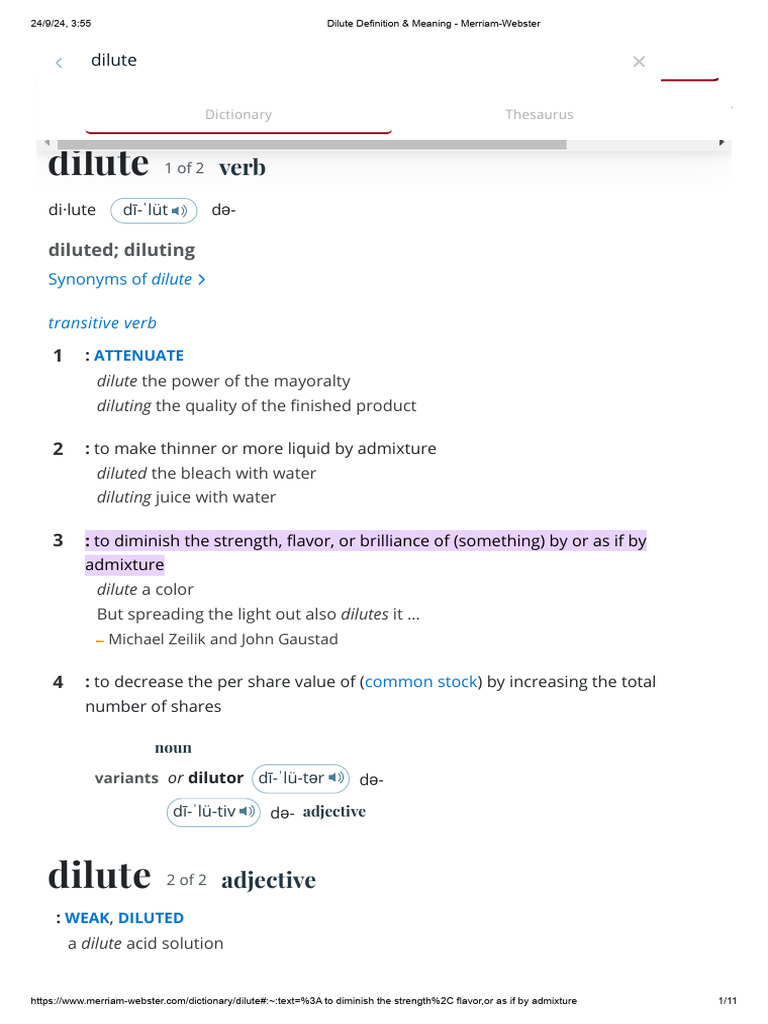 Dilute Definition & Meaning - Merriam-Webster | PDF