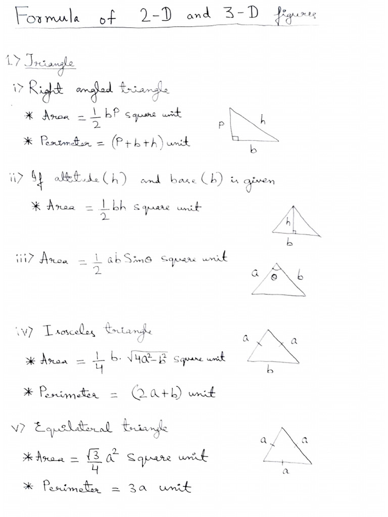 Formula of 2-D and 3-D Figures | PDF
