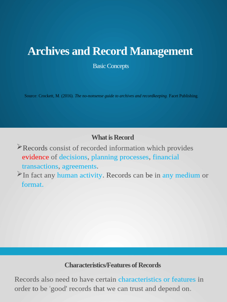 Archives and Records Lecture 1 & 2 - 101152 | PDF