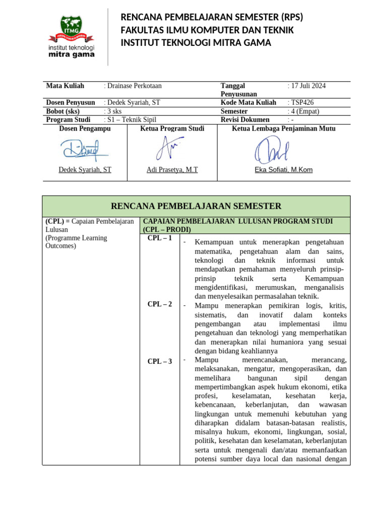 RPS Drainase Perkotaan 2024 | PDF