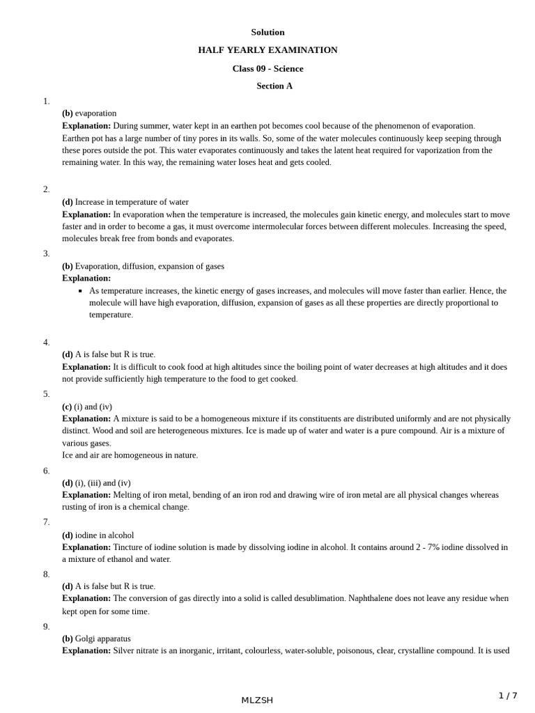HYE IX Science Answer Key | PDF