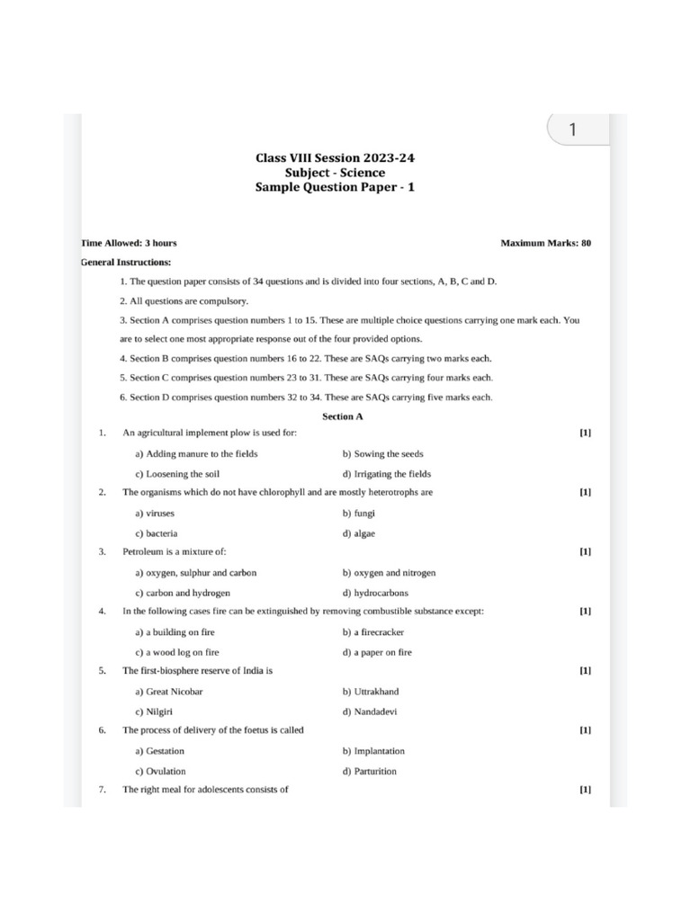 Sci Sample Paper ? | PDF