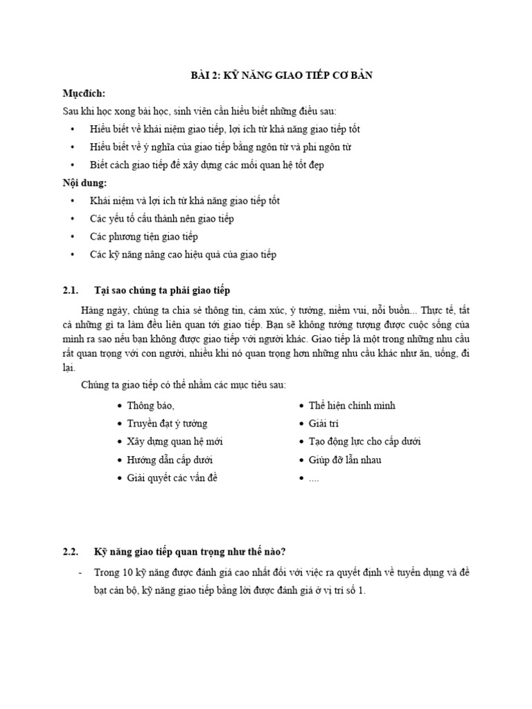 Bai 2 Ky Nang Giao Tiep Co Ban | PDF
