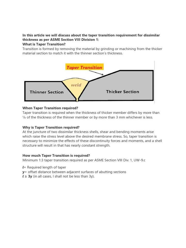 Taper Transition Requirement For Dissimilar Wall Thickness | PDF