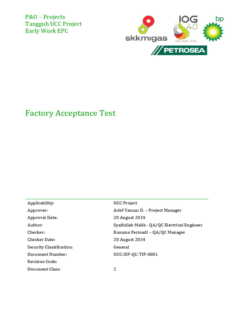 UCC-ISP-QC-TIP-0001 - A01 Factory Acceptance Test | PDF