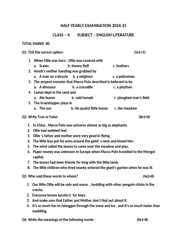 English Lit Class 4 | PDF