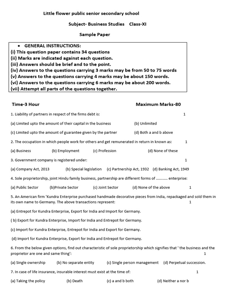 BUSINESS_STUDIES_SAMPLE_PAPER__XI_202425 | PDF