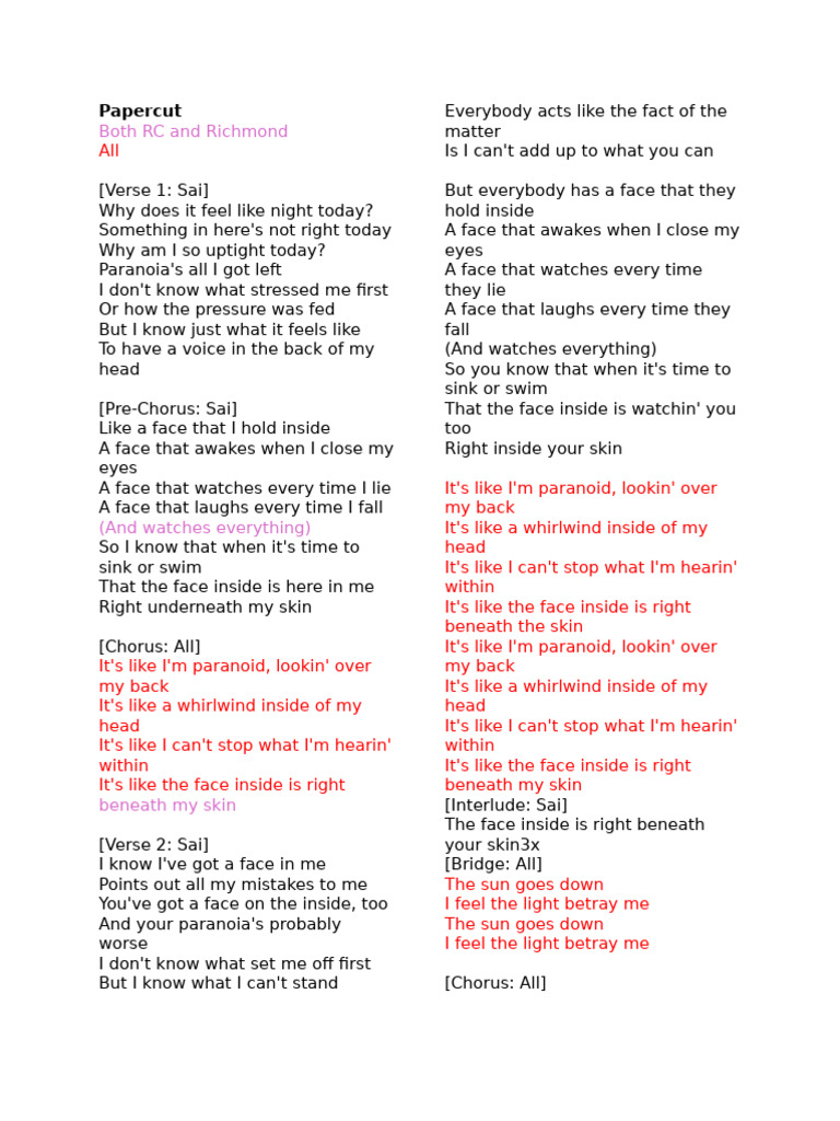 Lyrics Pdf