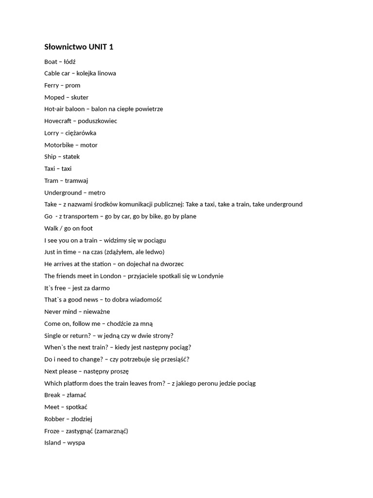 Słownictwo UNIT 1 | PDF