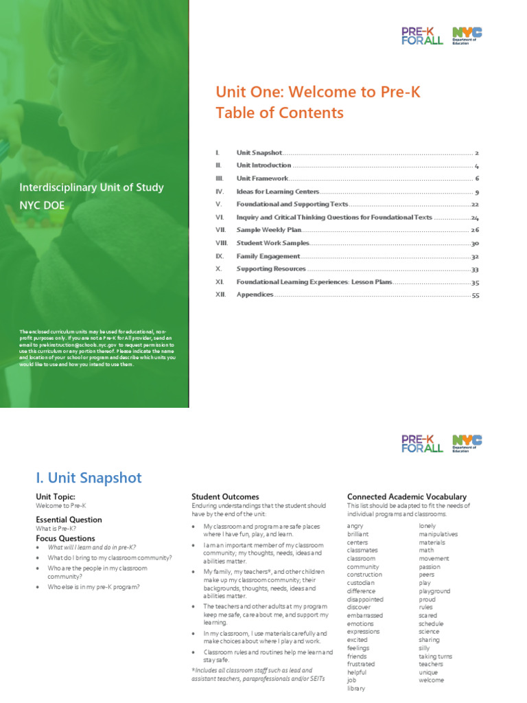 Unit 1 Welcome to Pre k | PDF