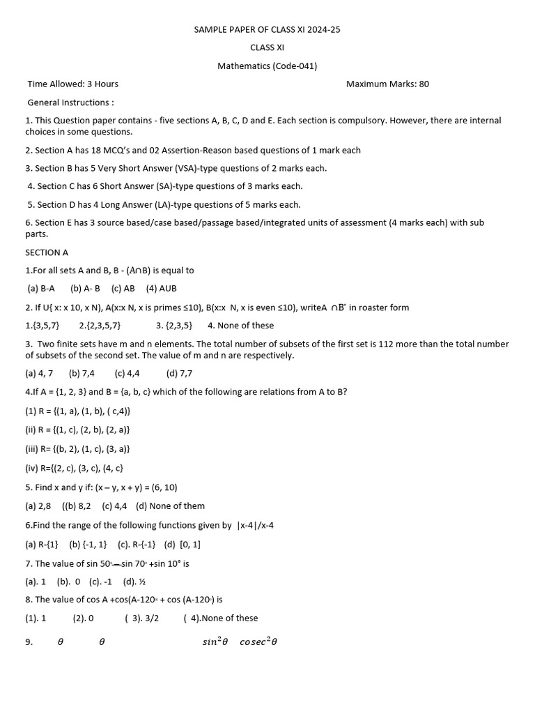 MATHS_SAMPLE_PAPER3__XI_202425 | PDF