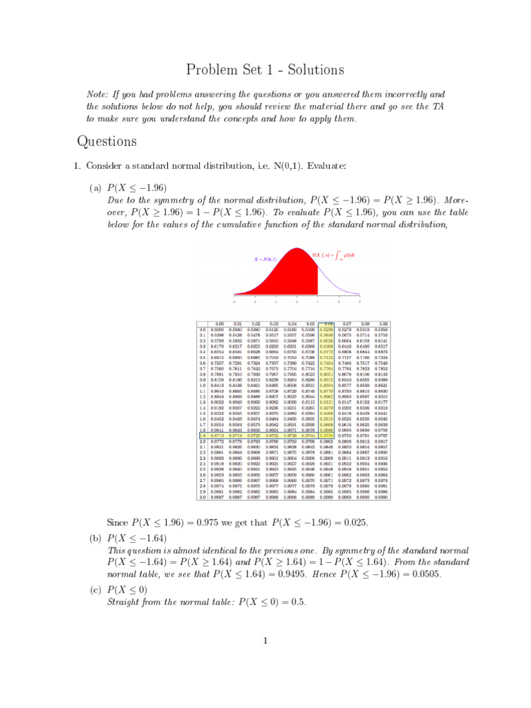 Problem Set 1 With Solutions | PDF | Normal Distribution | Variance