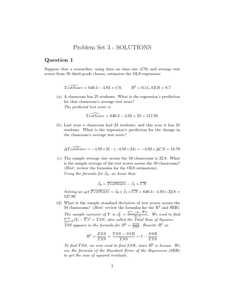 Problem Set 3 With Solutions | PDF | Errors And Residuals | Ordinary Least Squares