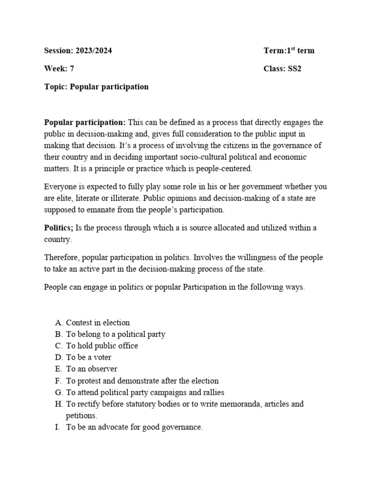 Civic Edu SS2 Lesson Notes WK 7 | PDF