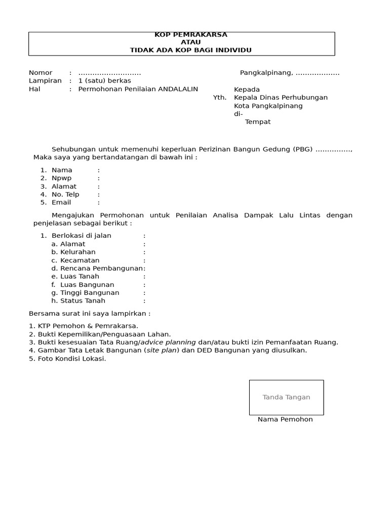 Format Permohonan Andalalin | PDF