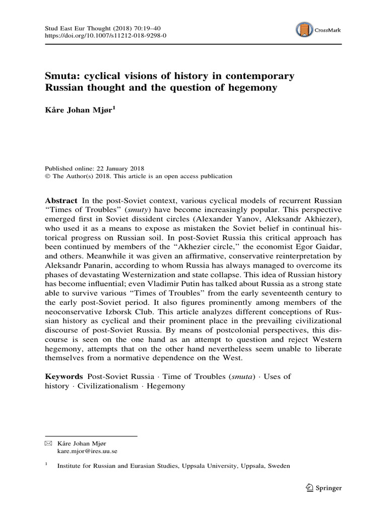 Smuta Cyclical Visions of History in Contemporary Russian Thought and ...