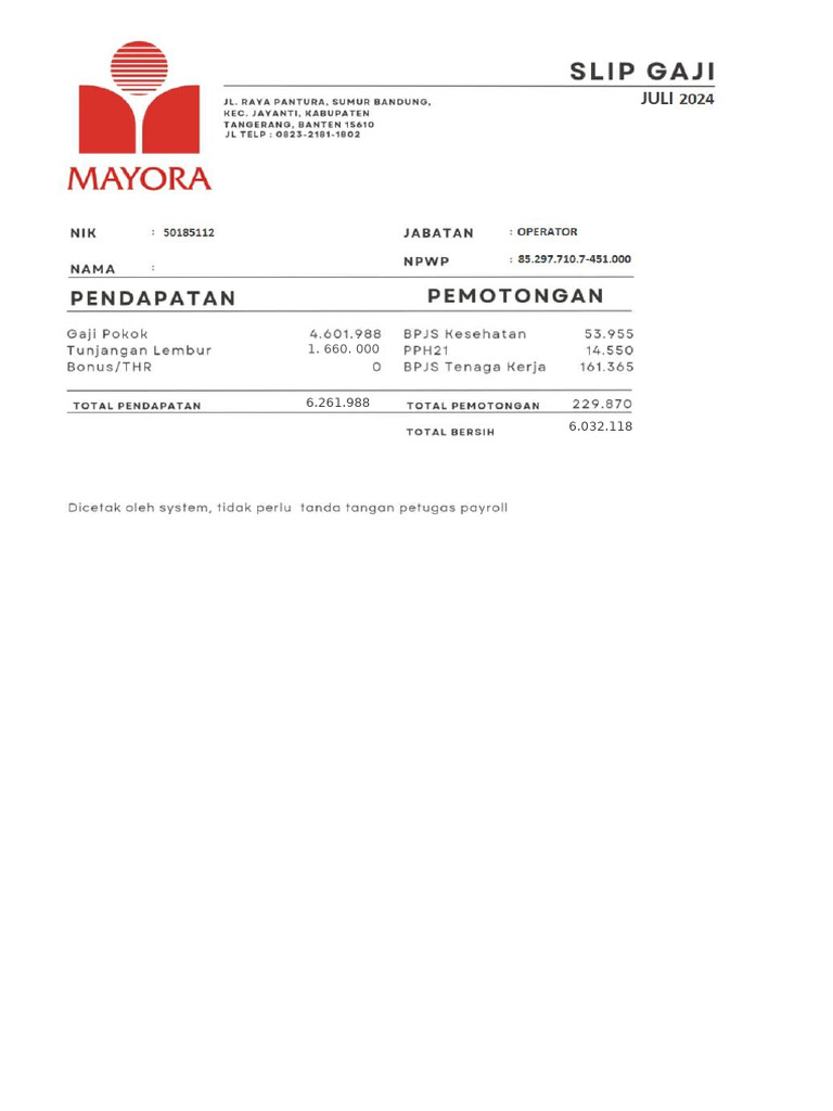 SLIP GAJI Mayora | PDF