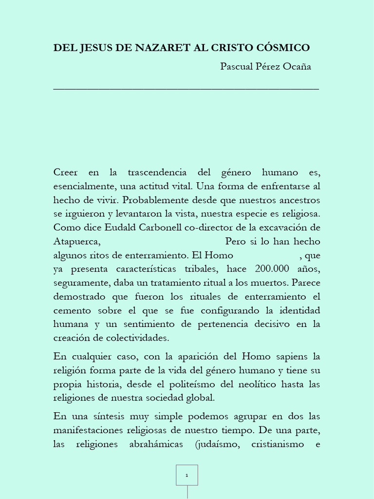 Del Jesus de Nazaret Al Cristo Cosmico | PDF