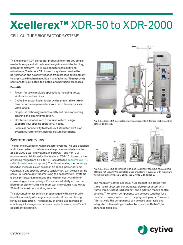 Xcellerex XDR 50 2000 Cell Culture Bioreactor System Data File CY11759 03jul24 DF | PDF