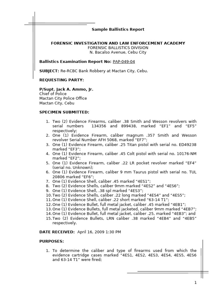 Ballistics Report Sample | PDF | Revolver | Sports & Recreation