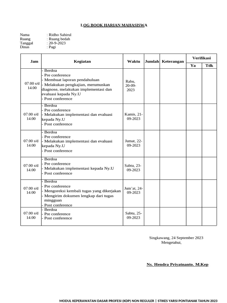 LOG BOOK HARIAN MAHASISWA | PDF