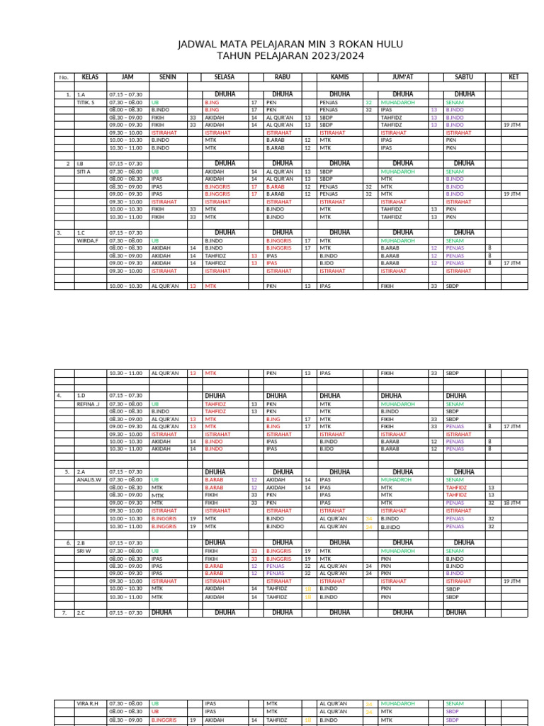 Jadwal 2023-2024 Bener | PDF