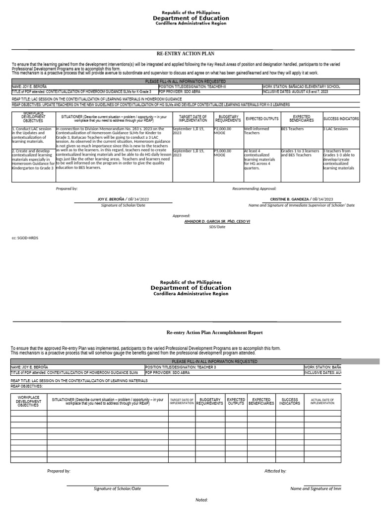 Re-Entry Plan - Joy | PDF