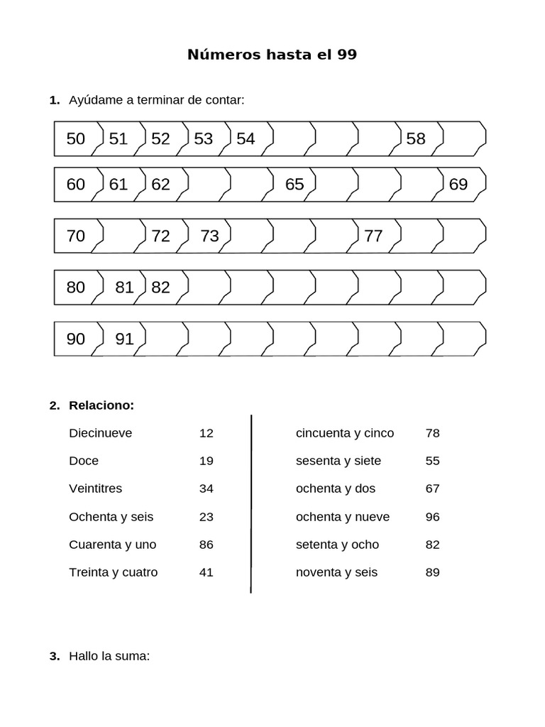 Números Hasta El 99 para Primero de Primaria | PDF