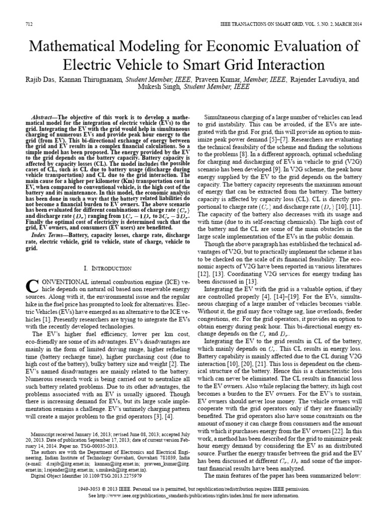 Mathematical Modeling For Economic Evaluation of Electric Vehicle To ...