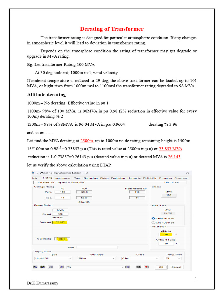 Derating of Transformer in ETAP | PDF | Applied And Interdisciplinary ...