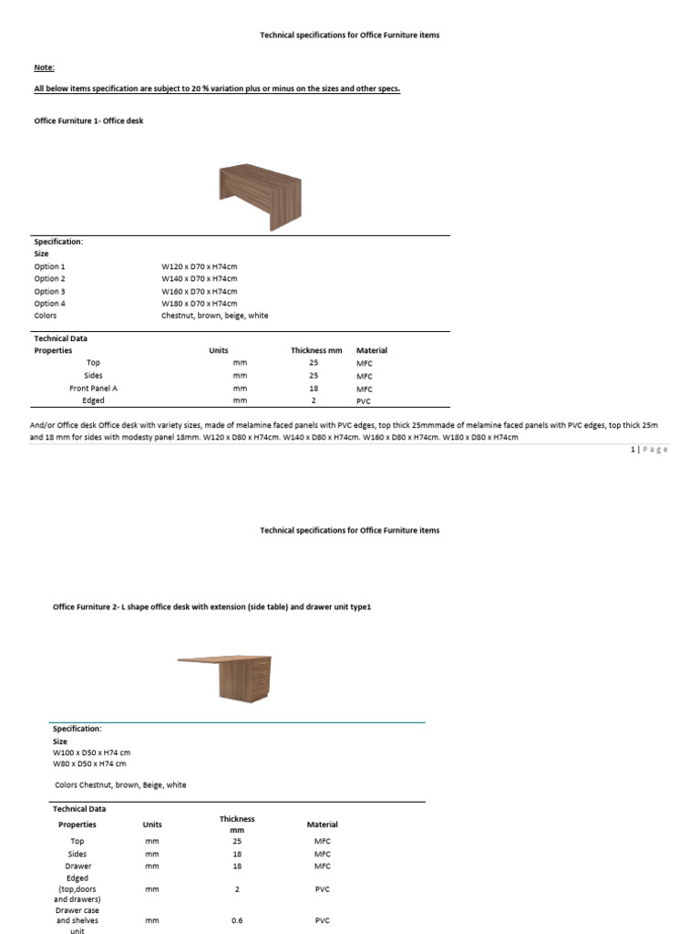 Annex a Office Furniture Technical Specifications | PDF