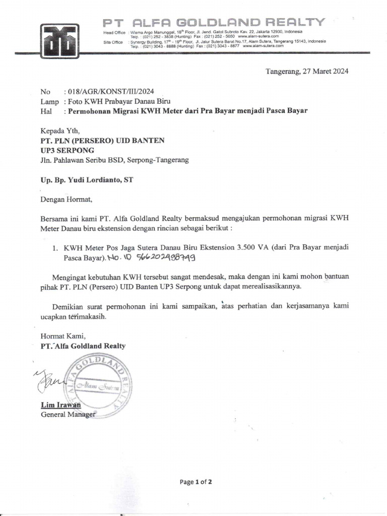 Migrasi KWH Meter Dari Pra Bayar Menjadi Pasca Bayar | PDF