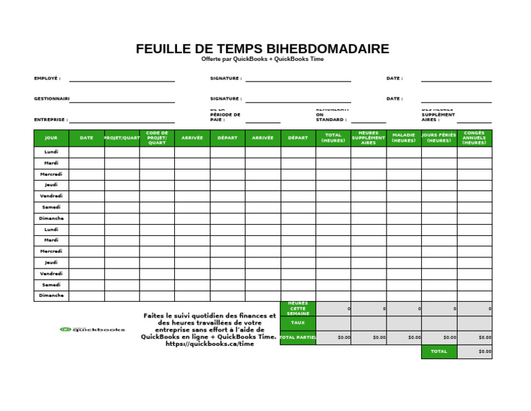 Biweekly Excel Timesheet Template QuickBooks | PDF