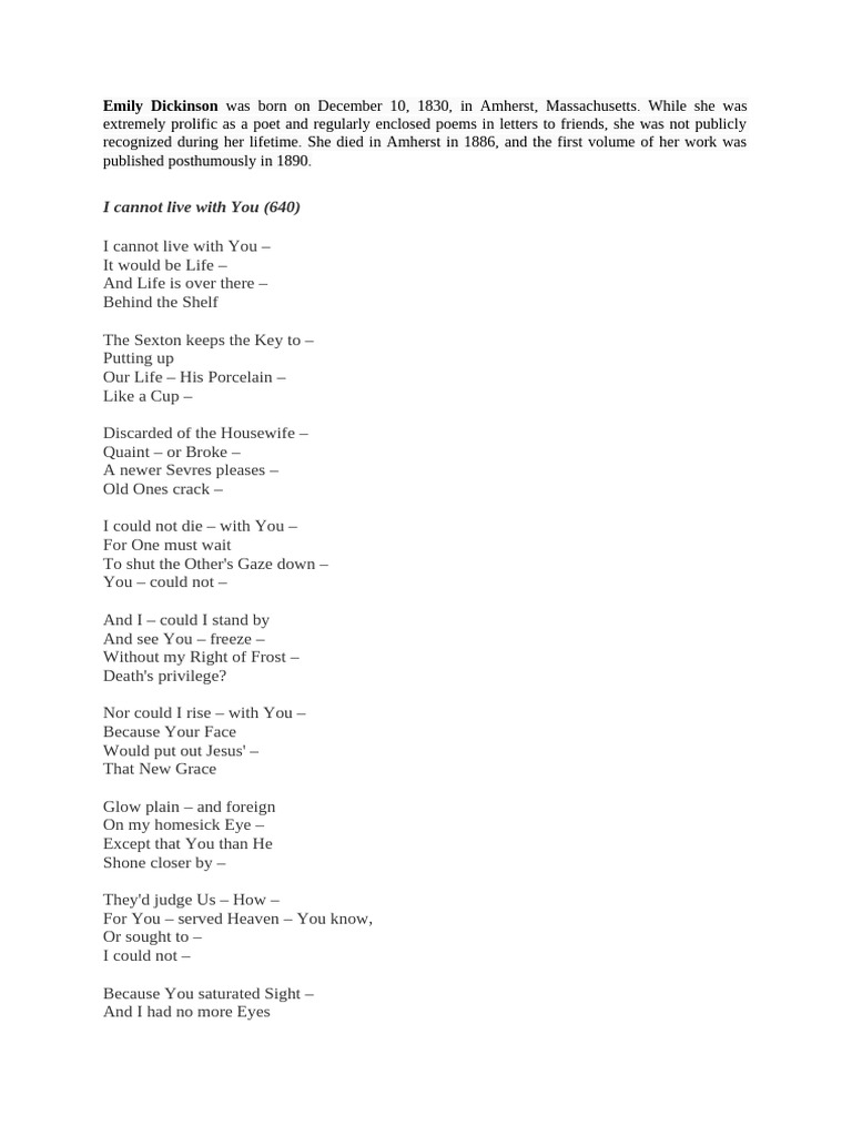 POEMS by Emily Dickinson, Sylvia Plath and Eunice de Souza | PDF