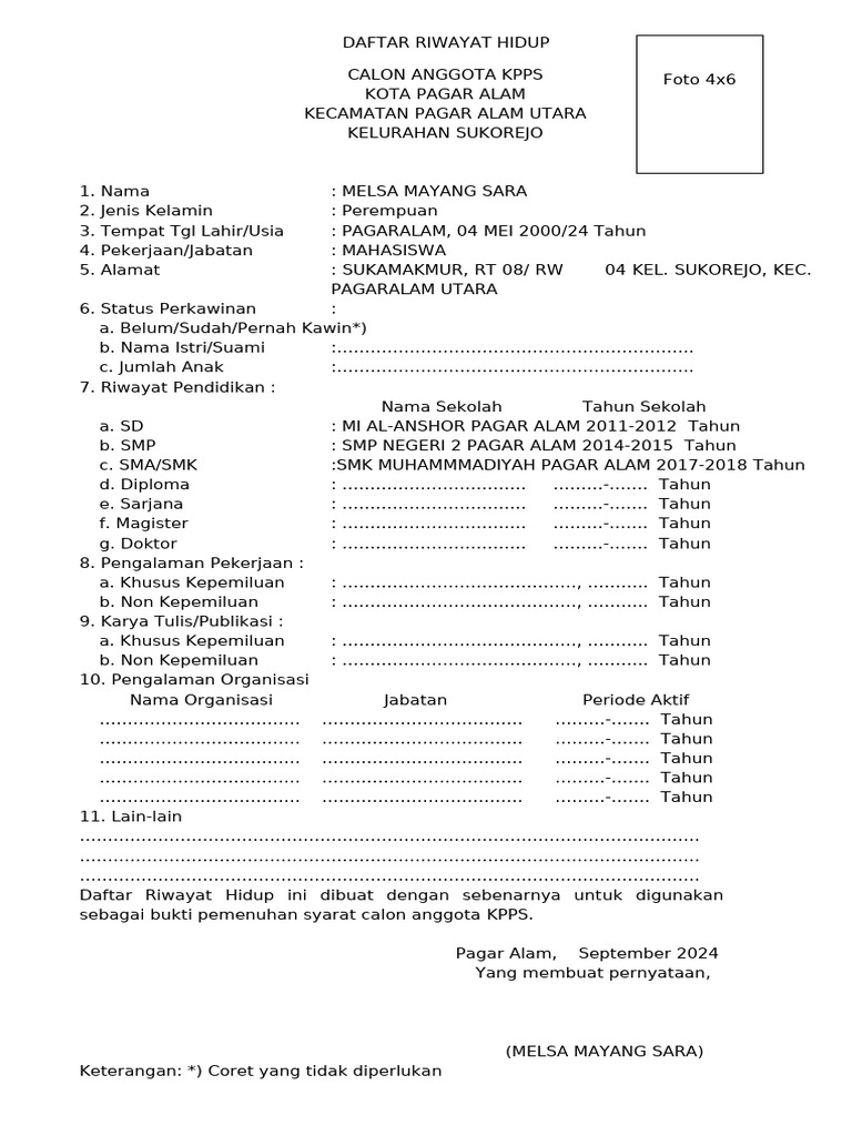 Daftar Riwayat Hidup Ejak | PDF