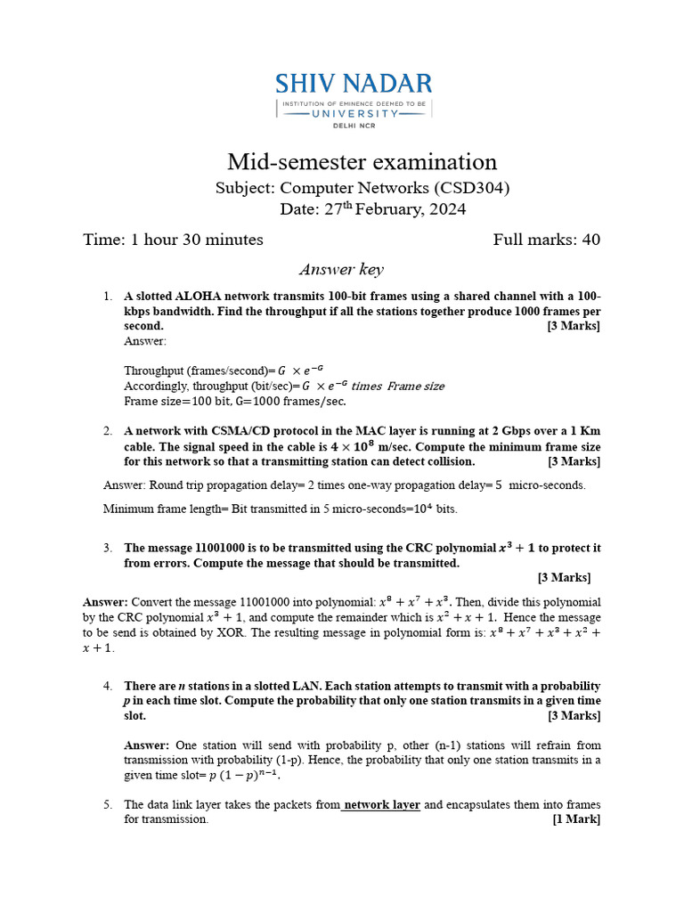 Mid Term Answer Key | PDF