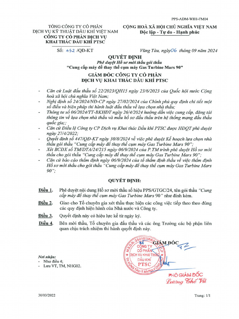 QĐ 452 Phe Duyet HSMT GTGC | PDF