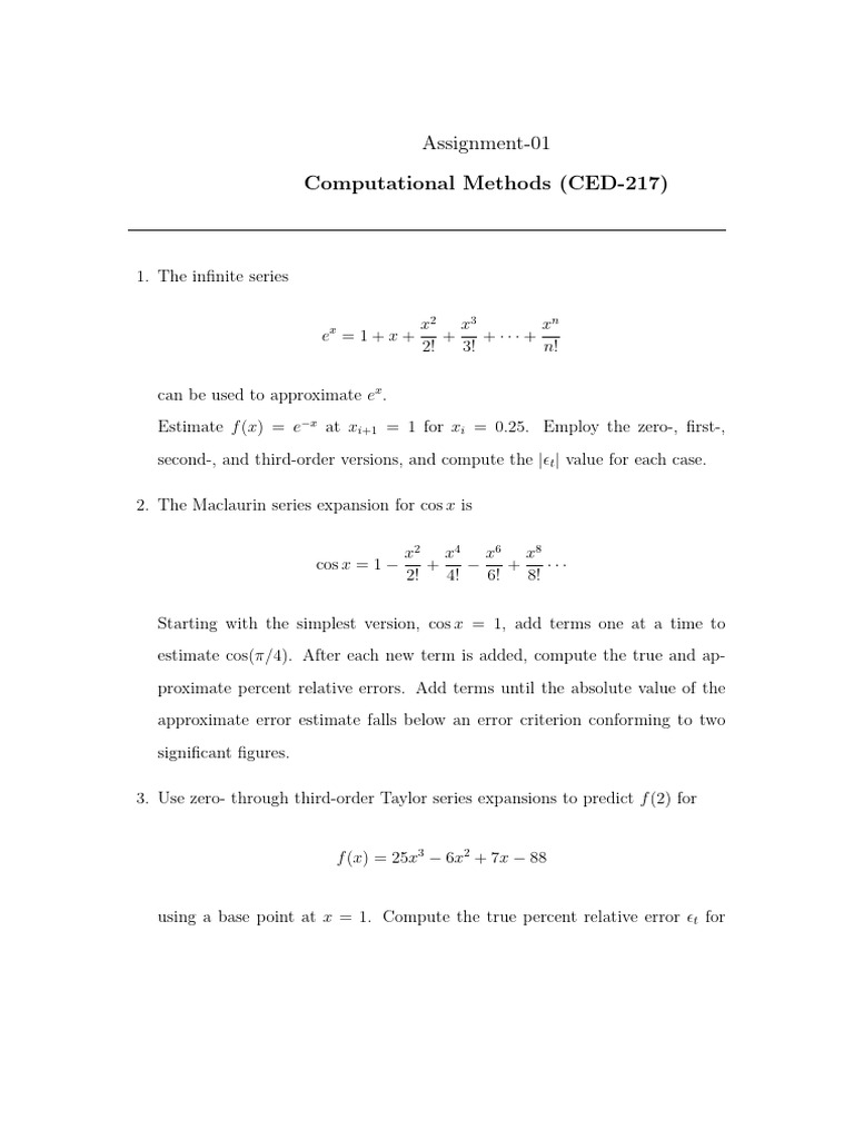 Assignment 01 Computational Methods | PDF