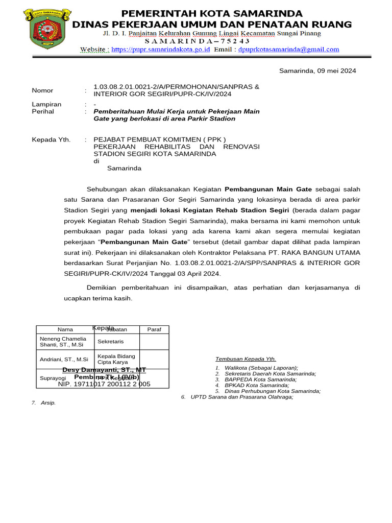 surat pemberitahuan mulai kerja | PDF