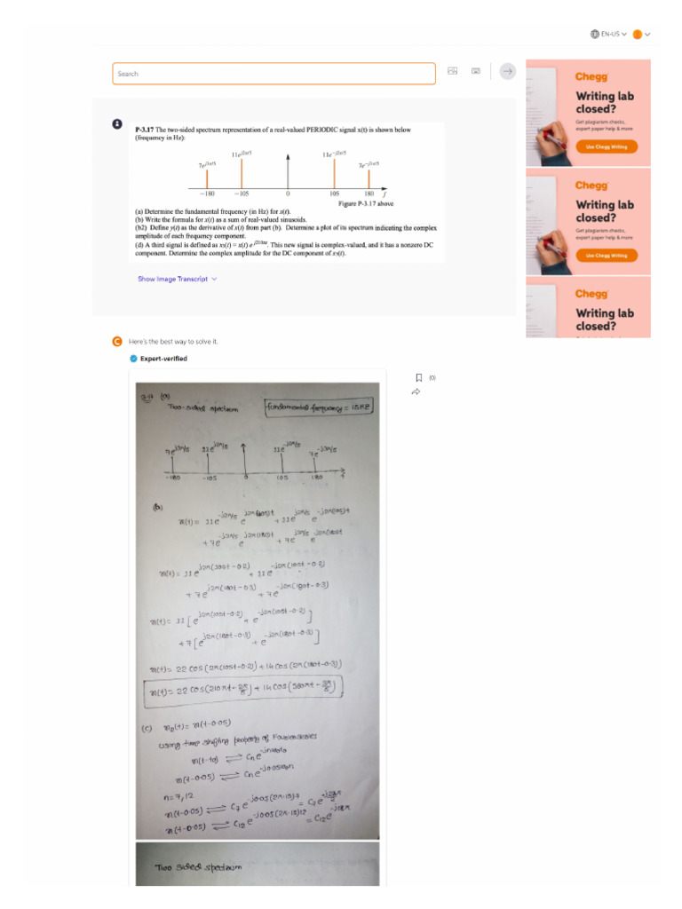Screencapture Chegg Homework Help Questions and Answers P 317 Two Sided Spectrum Representation ...