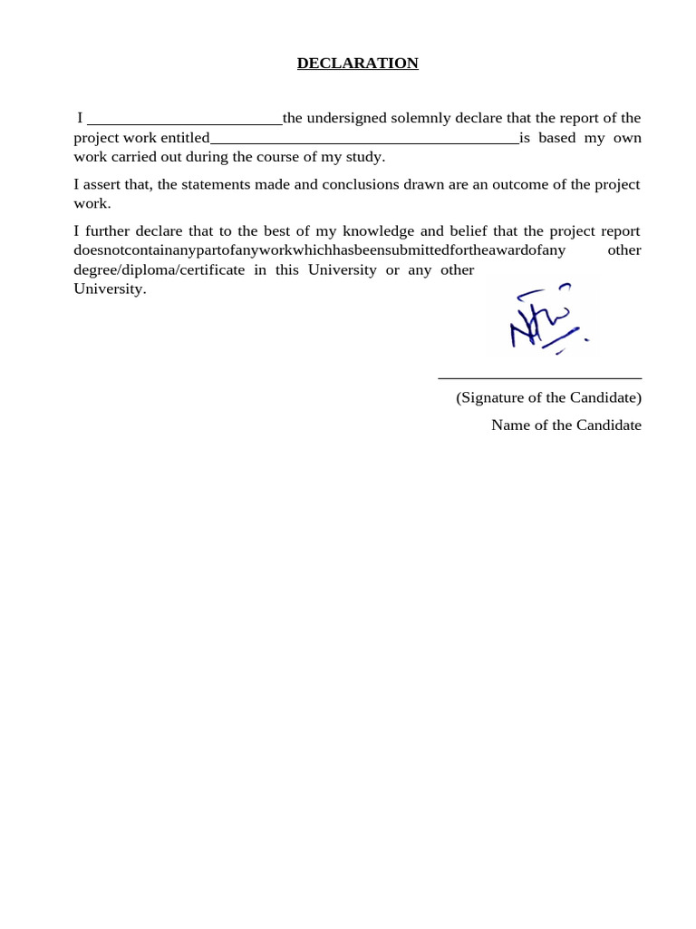 Project Declaration and Certificate | PDF